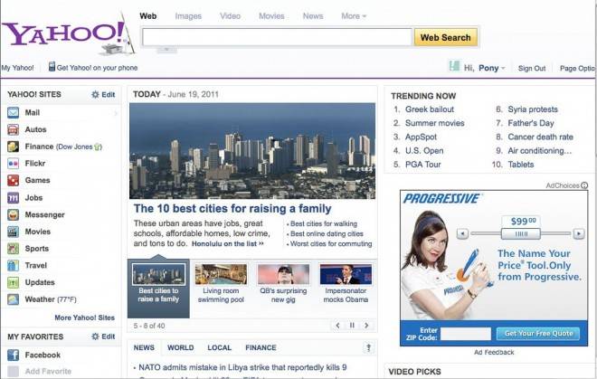 Así evolucionó la página de inicio de Yahoo!