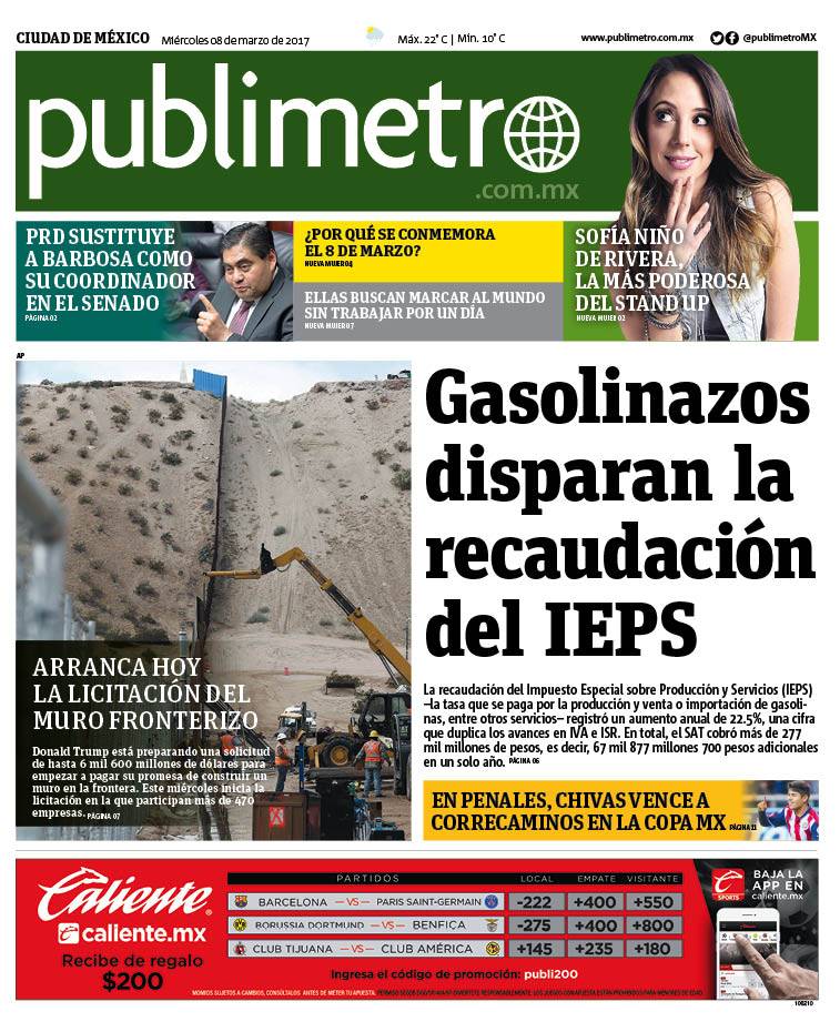 Edición impresa de Publimetro del martes 8 de marzo de 2017